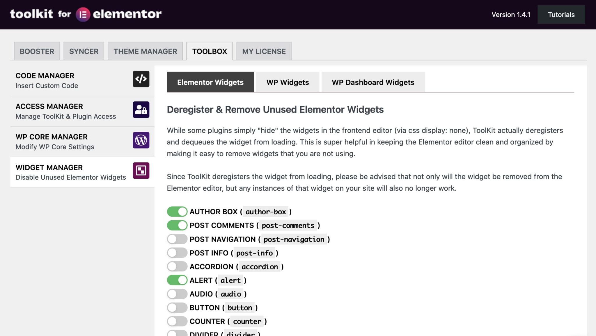 Widget Manager - ToolKit For Elementor